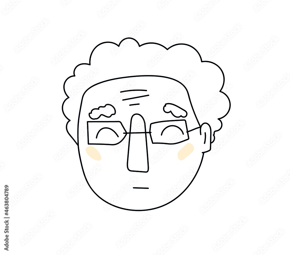 Vector image. Black and white drawing of the face of an elderly man ...