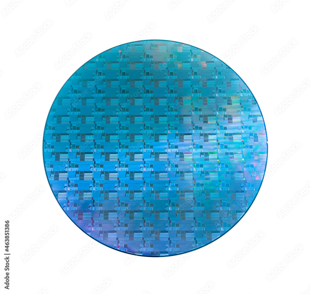 Silicon wafer with chips isolated on white background Stock Photo ...