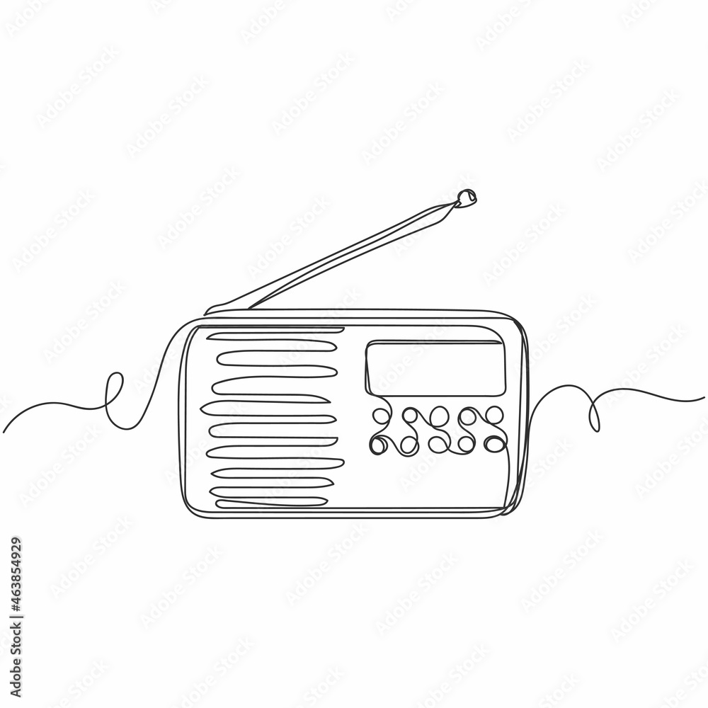 Vector continuous one single line drawing of fm-radio mp-player in ...