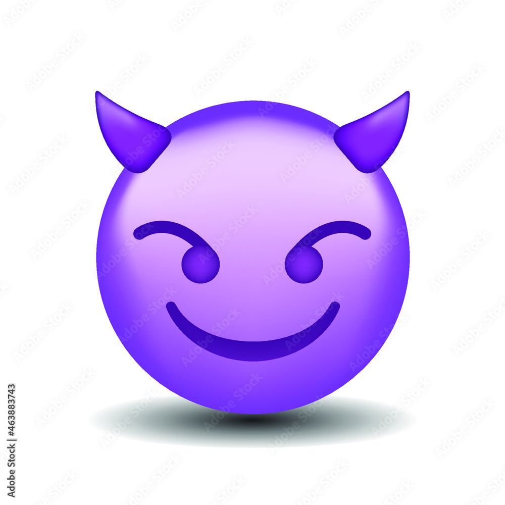 High quality emoticon smiling with horns, devil emoji isolated on white ...