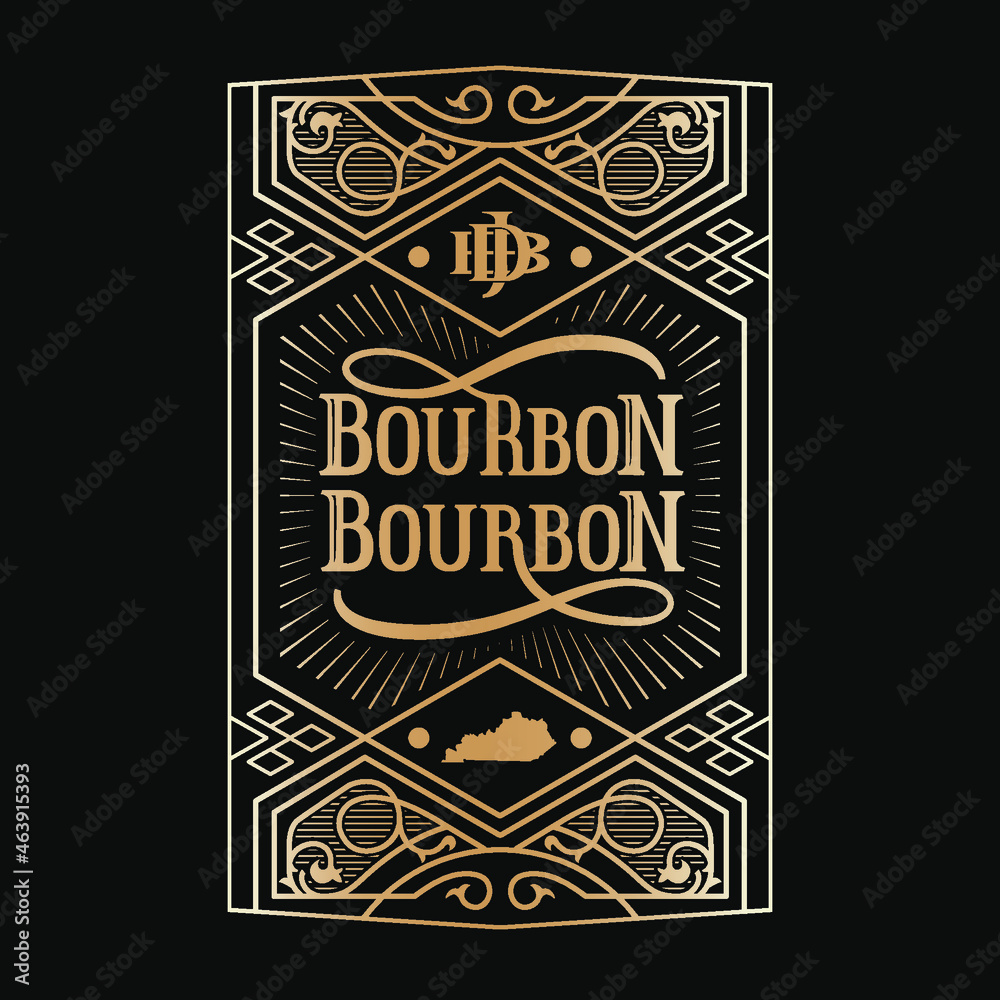 Whiskey, bourbon, moonshine and brandy bottle stickers design. Ornate ...