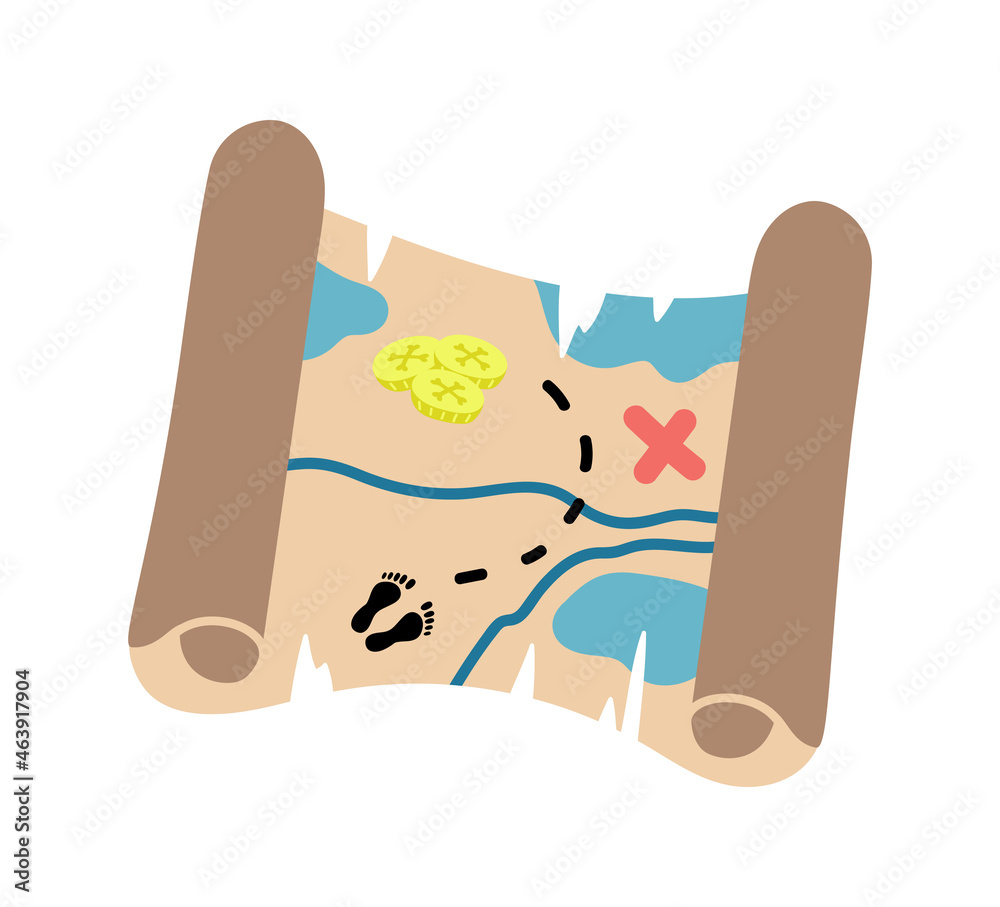 treasure map in a flat cartoon style Stock Vector | Adobe Stock
