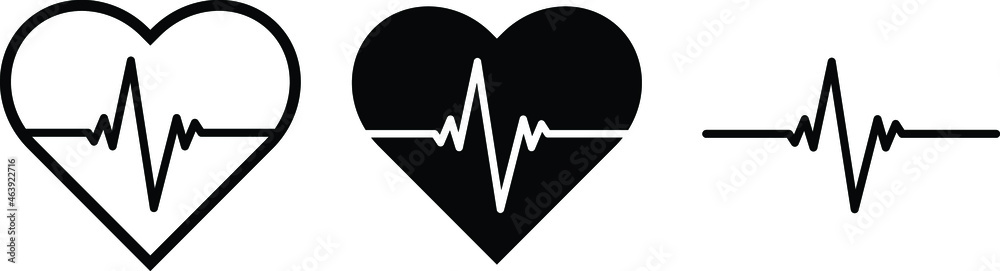 Heart Pulse and Rate Clipart Set - Outline and Silhouette Stock Vector ...