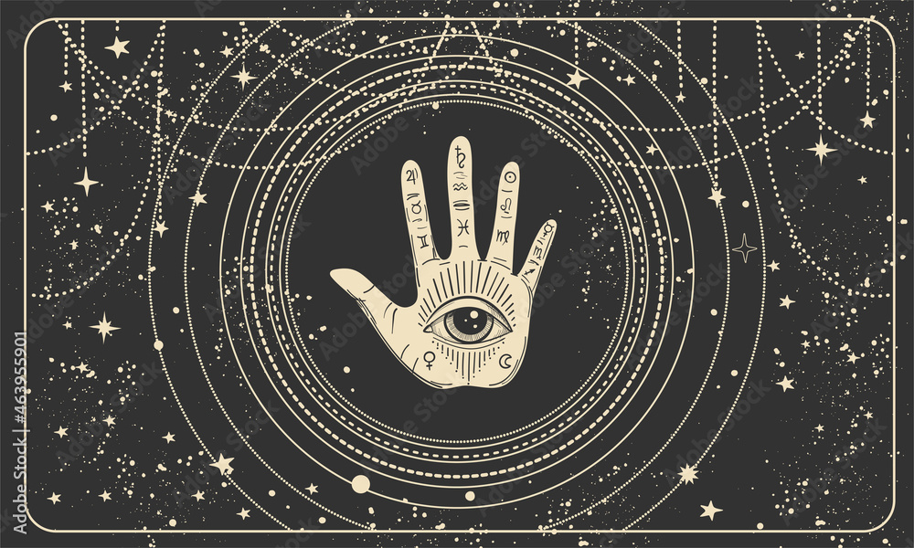 Frame for astrology, tarot, palmistry, fortune telling. Palm and all ...