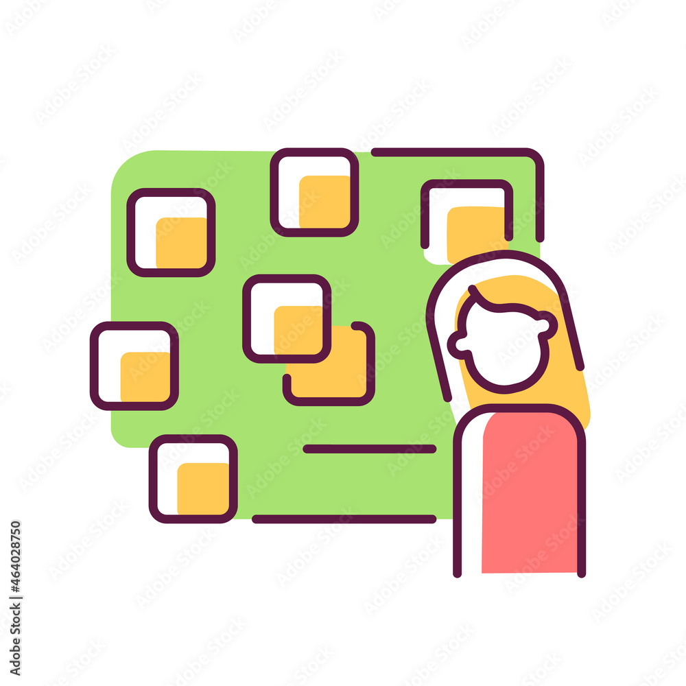 Derealization RGB color icon. Symptom of panic attack. Depersonalization and detachment. Mental ...