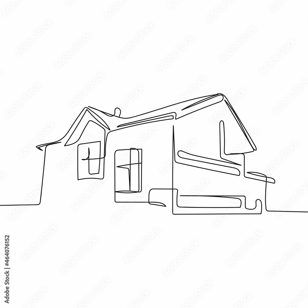 Vector continuous one single line drawing of cute house in silhouette ...