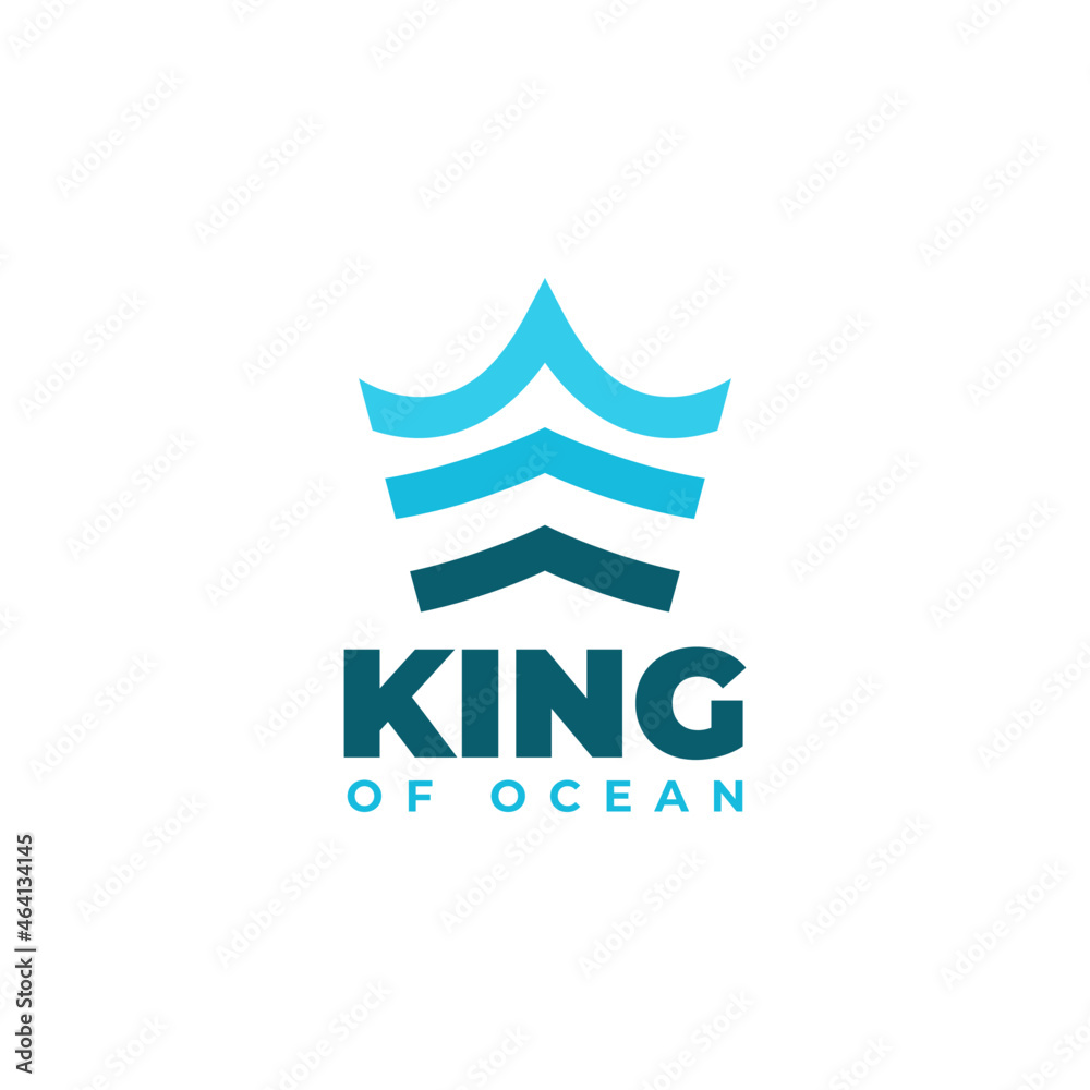 Blue Crown with Sea Wave logo design Stock Vector | Adobe Stock