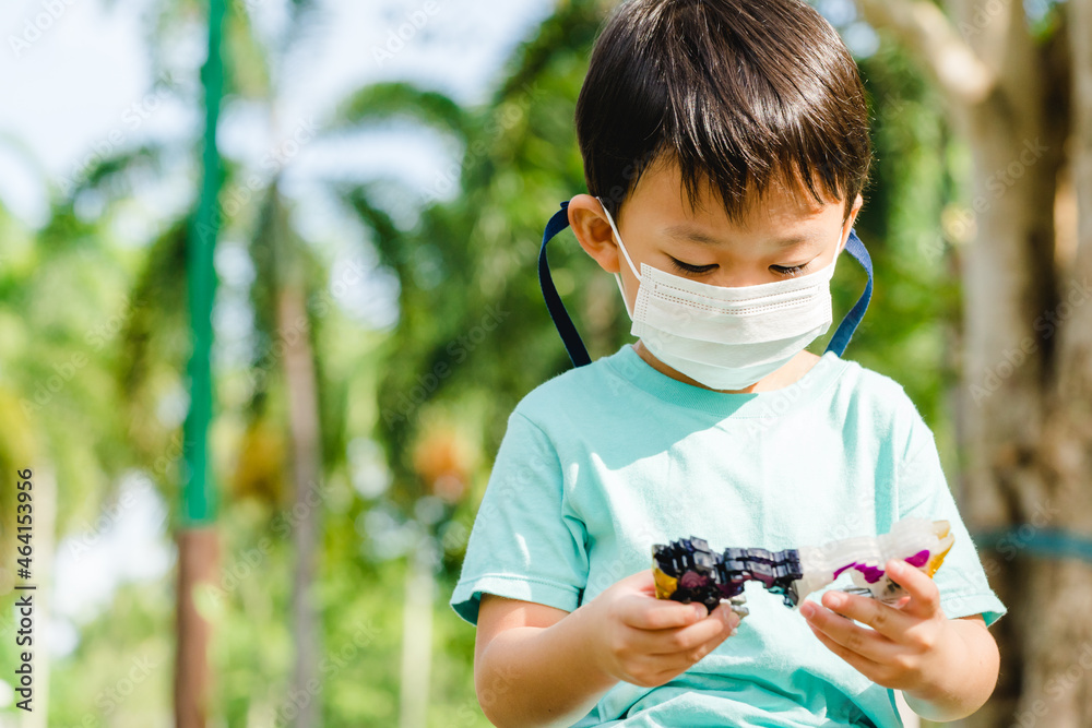 Coronavirus Covid-19.Back to school Stay safe concept.Asian korean boy ...