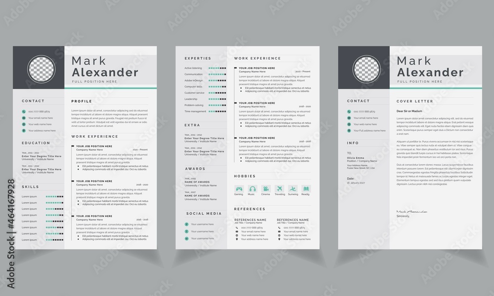 Cv and Cover Letter Template White Background Design Set 2 Page Resume ...