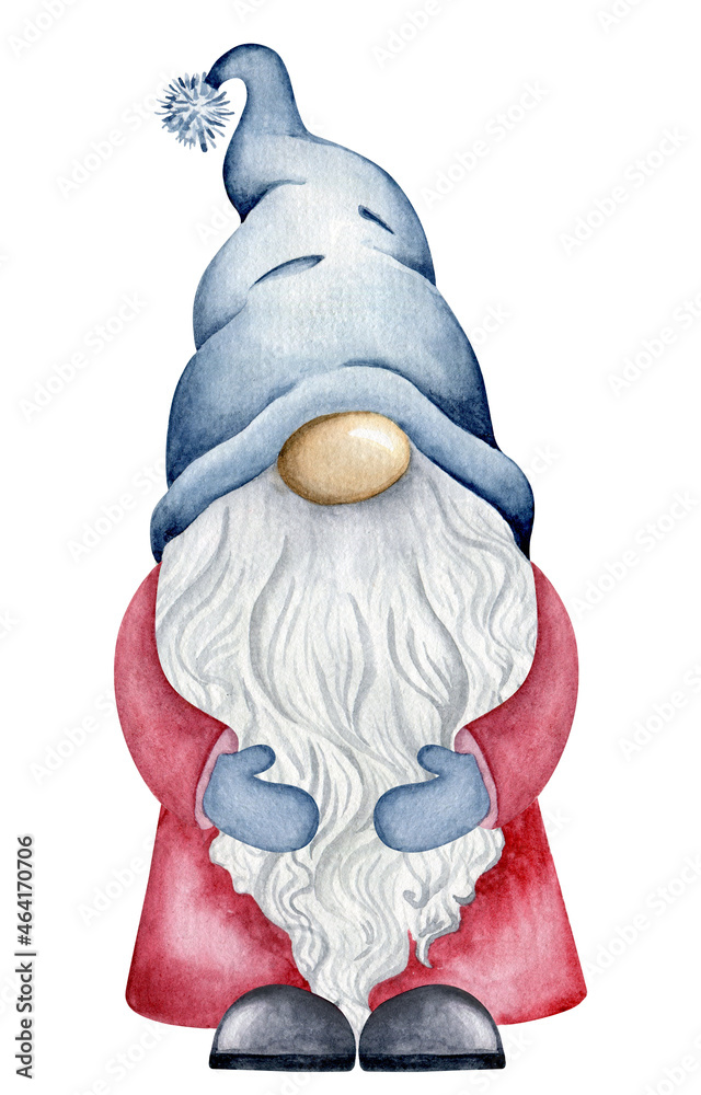 Little cute winter gnome. Hand drawn watercolor child illustration ...