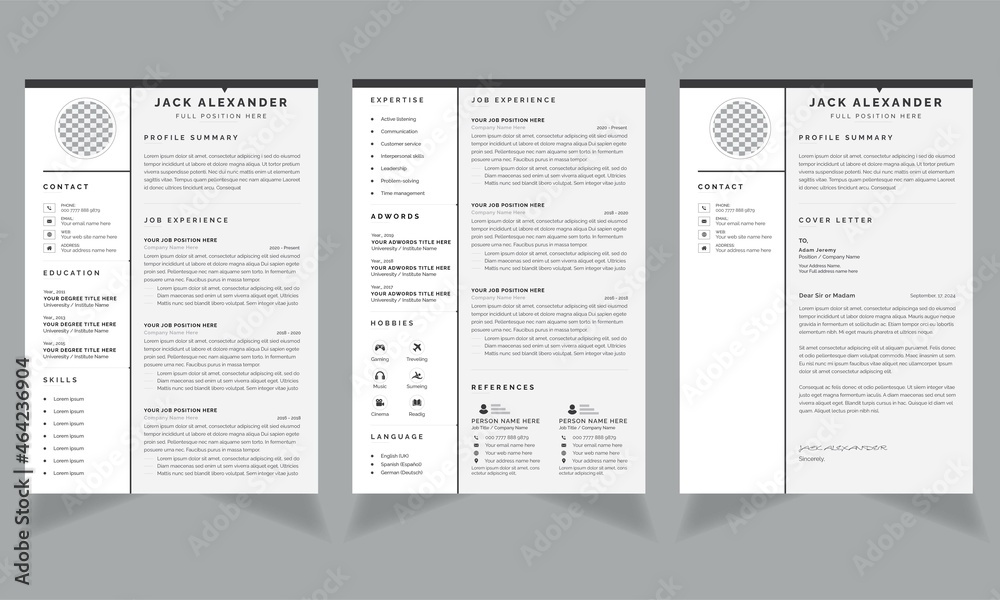 Resume Layout / CV Template Design for job applications portfolio Stock ...