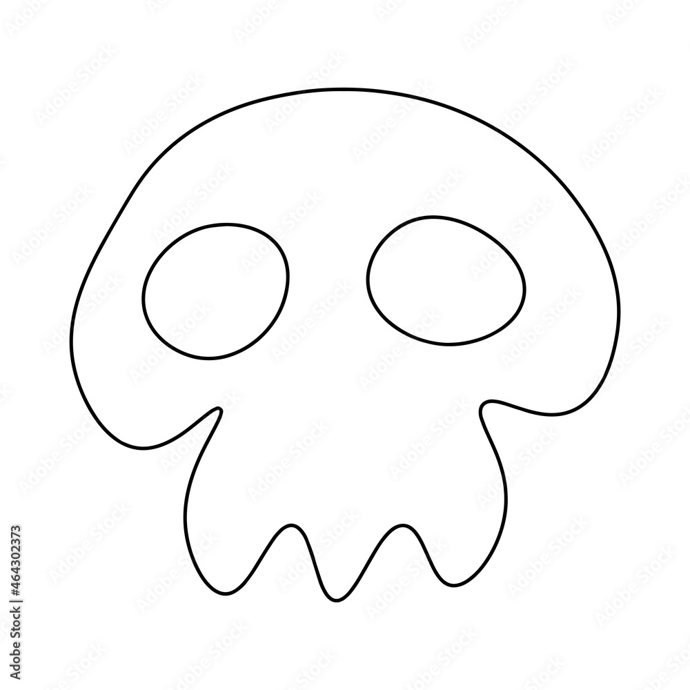Hand-drawn cartoon skull black outline isolated on white vector ...