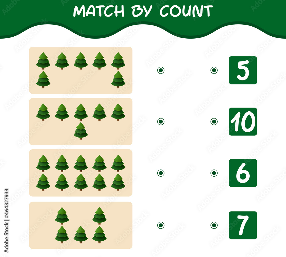Match by count of cartoon pine tree. Match and count game. Educational ...