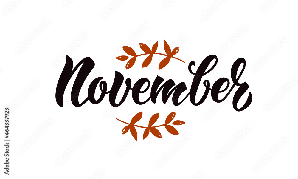 November handwritten text isolated on white background. Vector ...