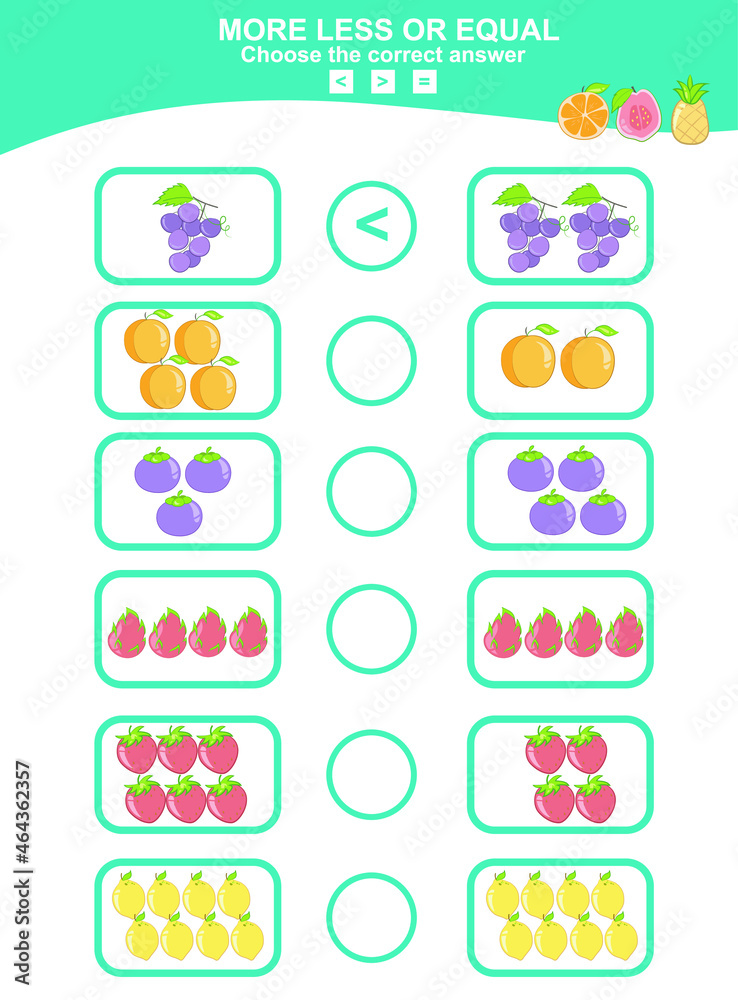 Math educational game for children. Choose more, less or equal game ...