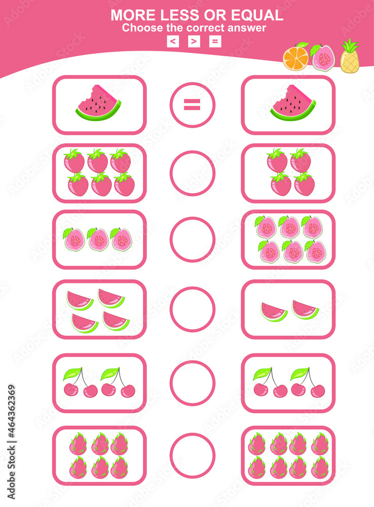 Math educational game for children. Choose more, less or equal game ...