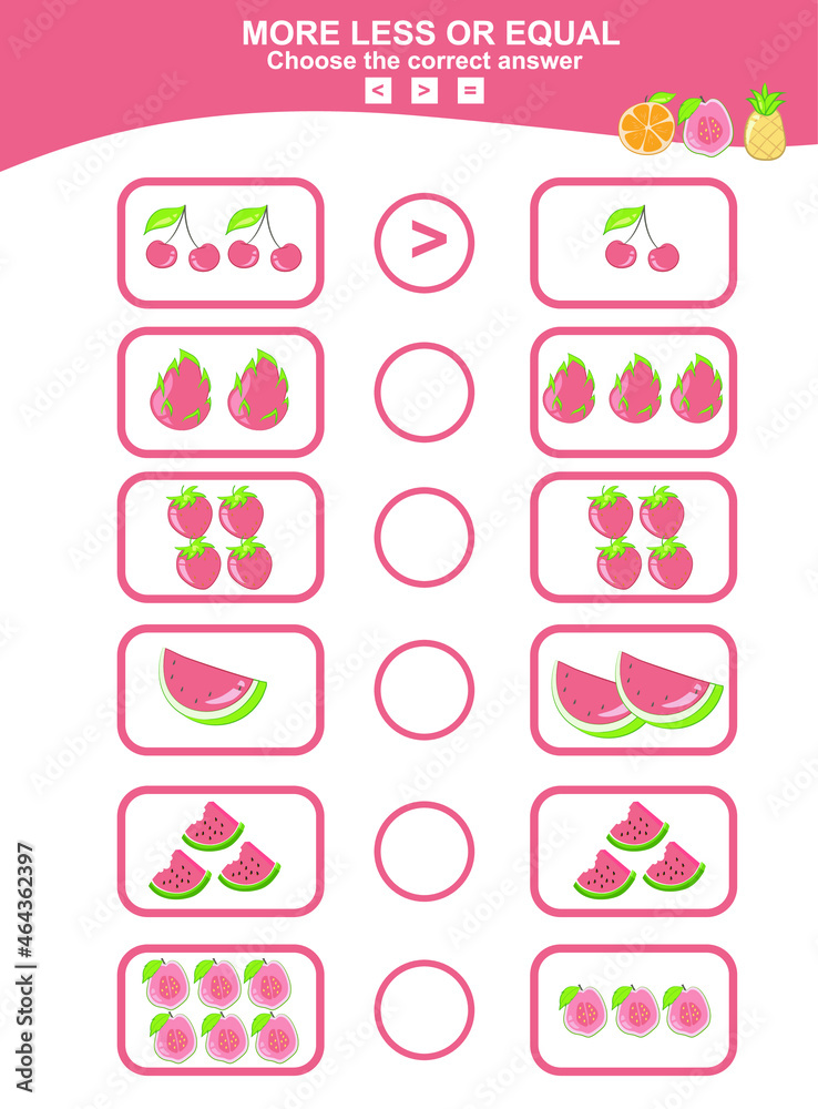Math educational game for children. Choose more, less or equal game ...