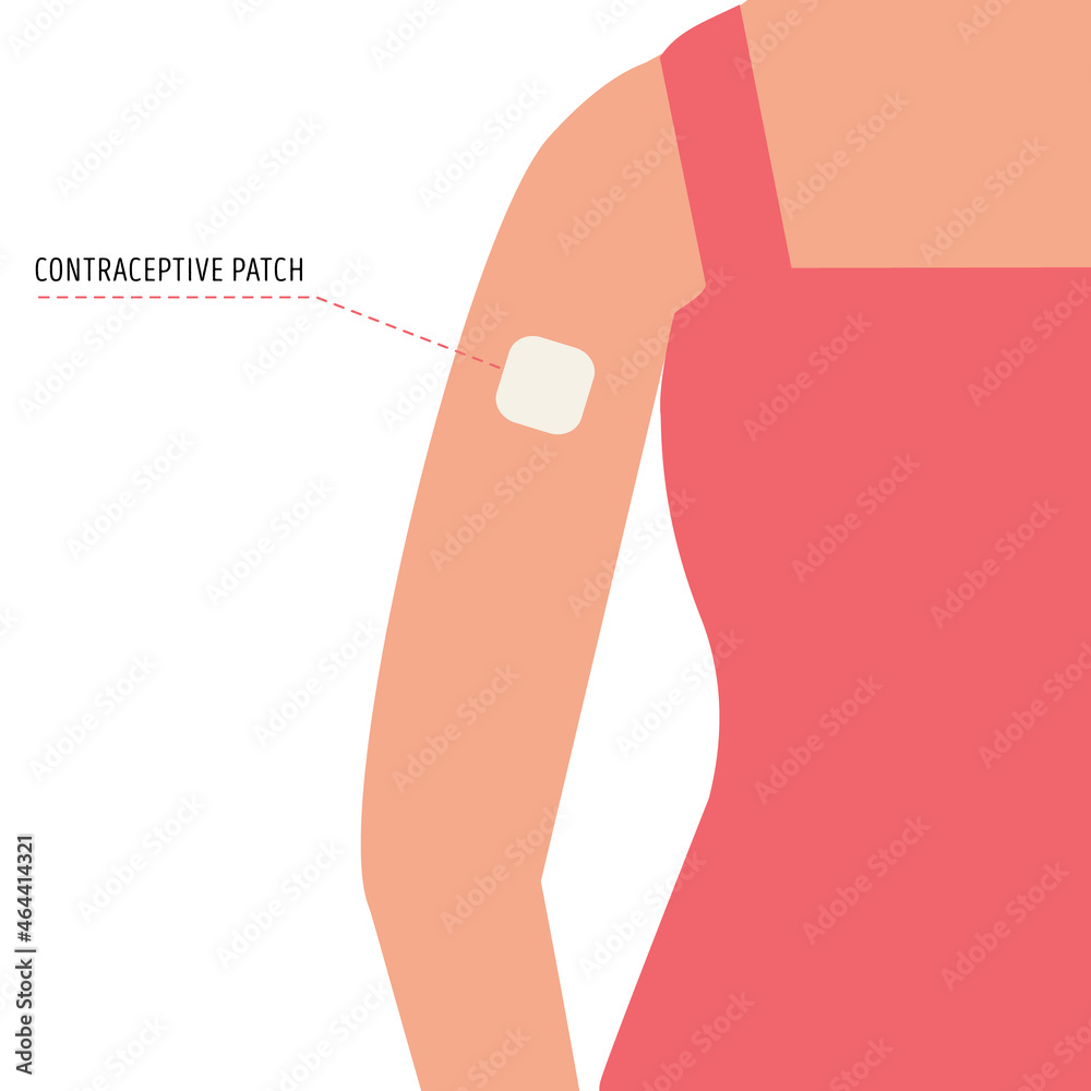 Contraception method. Vector flat female arm with contraceptive patch ...