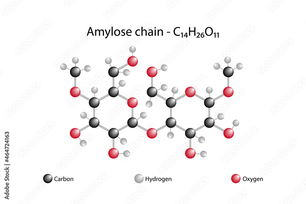Molecular formula of amylose. Amylose is a polysaccharide made of alpha ...