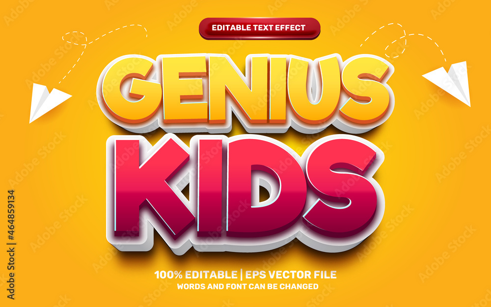 genius kids editable text effect comic cartoon kids funny style Stock ...