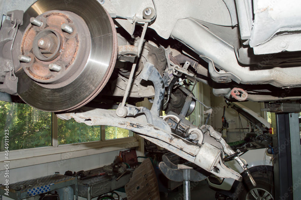 Side view of the partially removed front subframe of the car Stock ...