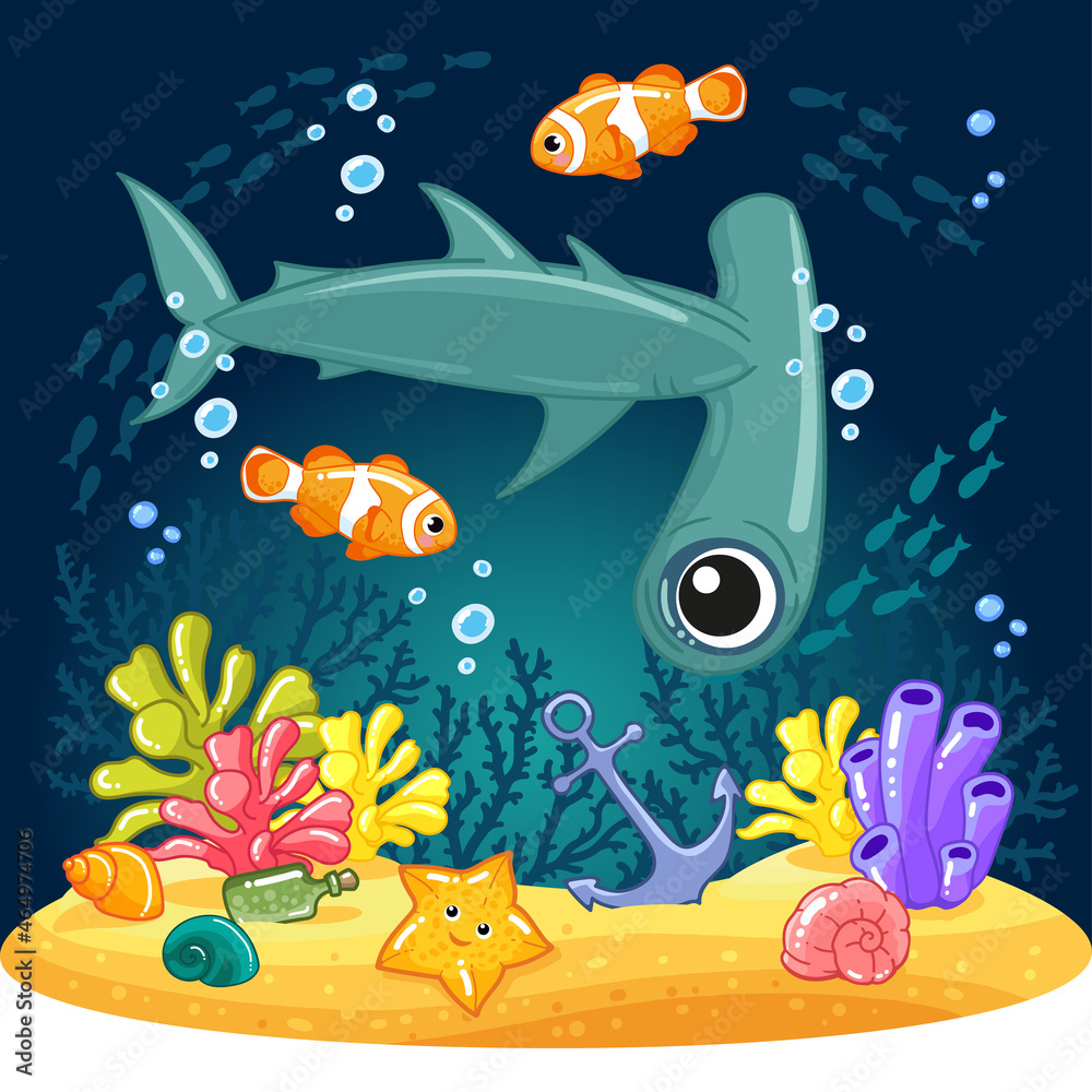Hammer fish. Drawn cute vector illustration in cartoon style for kids ...