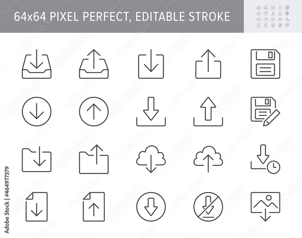 Download line icons. Vector illustration include icon - upload, cloud ...