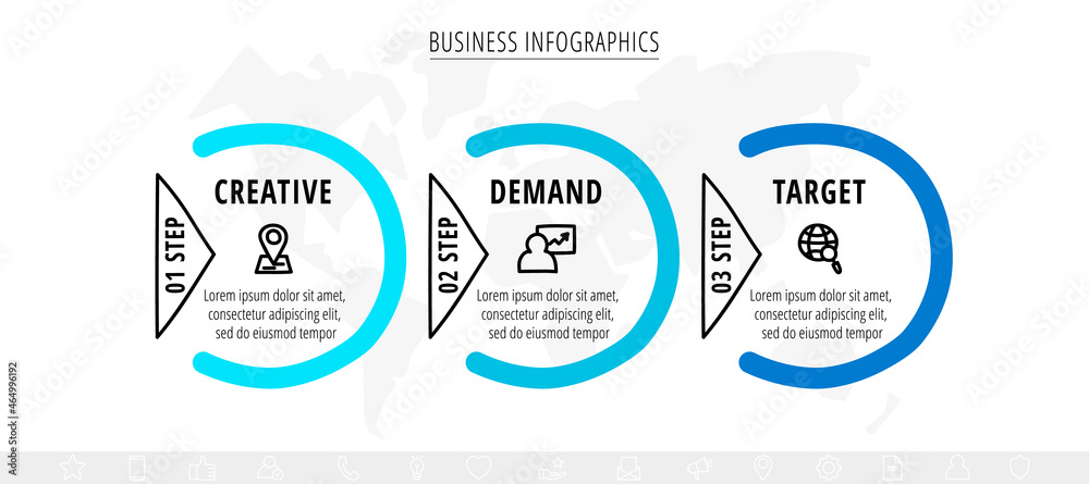Modern vector line infographics with 3 circles and triangles. Hand drawn flat chart process ...