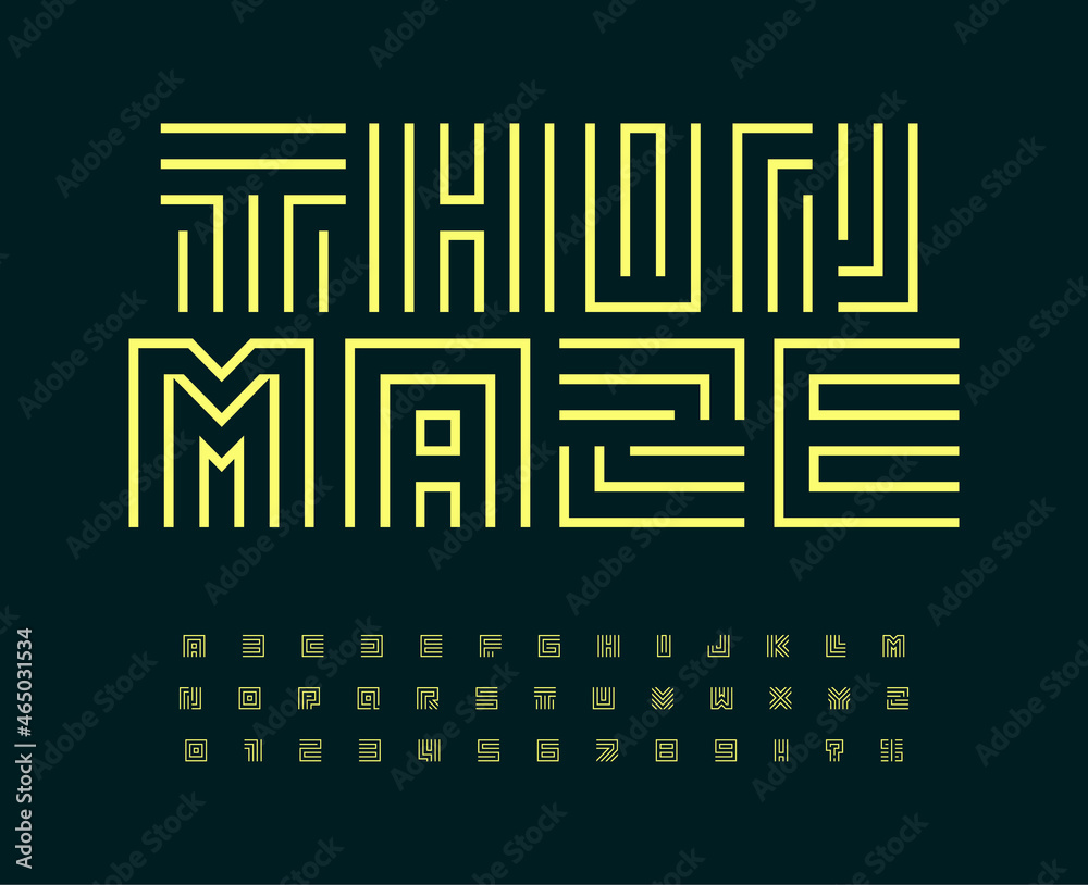 Vector de Stock Font labyrinth of lines, linear maze or computer chip ...