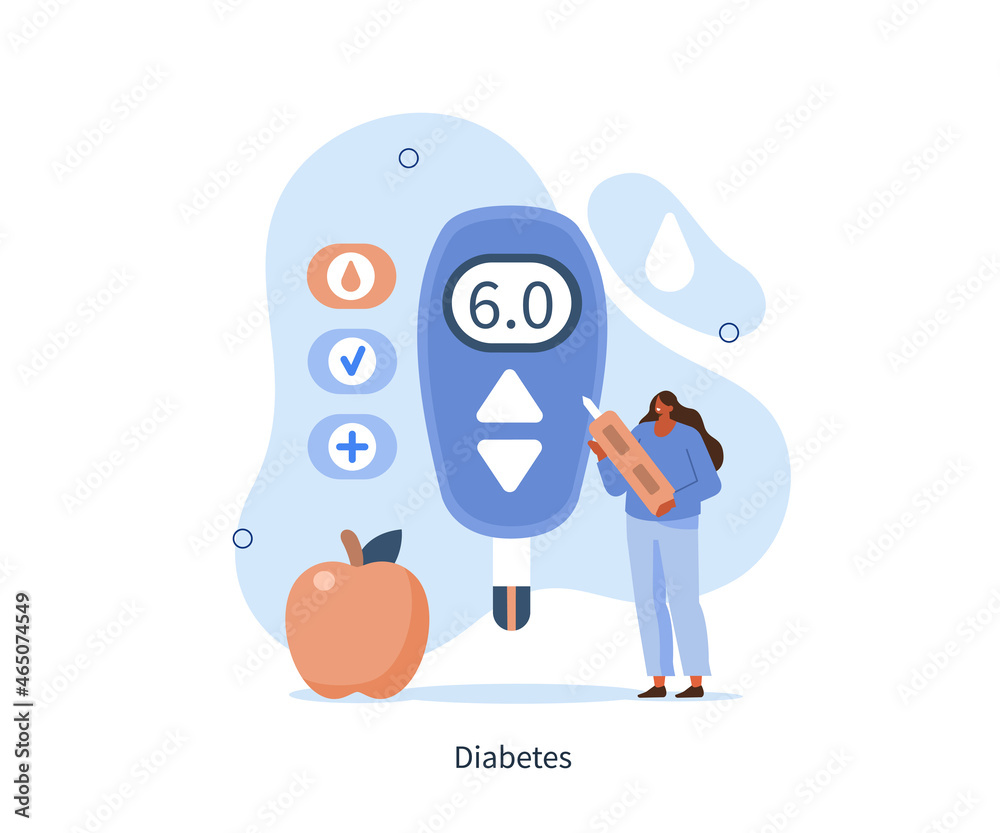 Patient check blood sugar level with glucometer. Character with ...