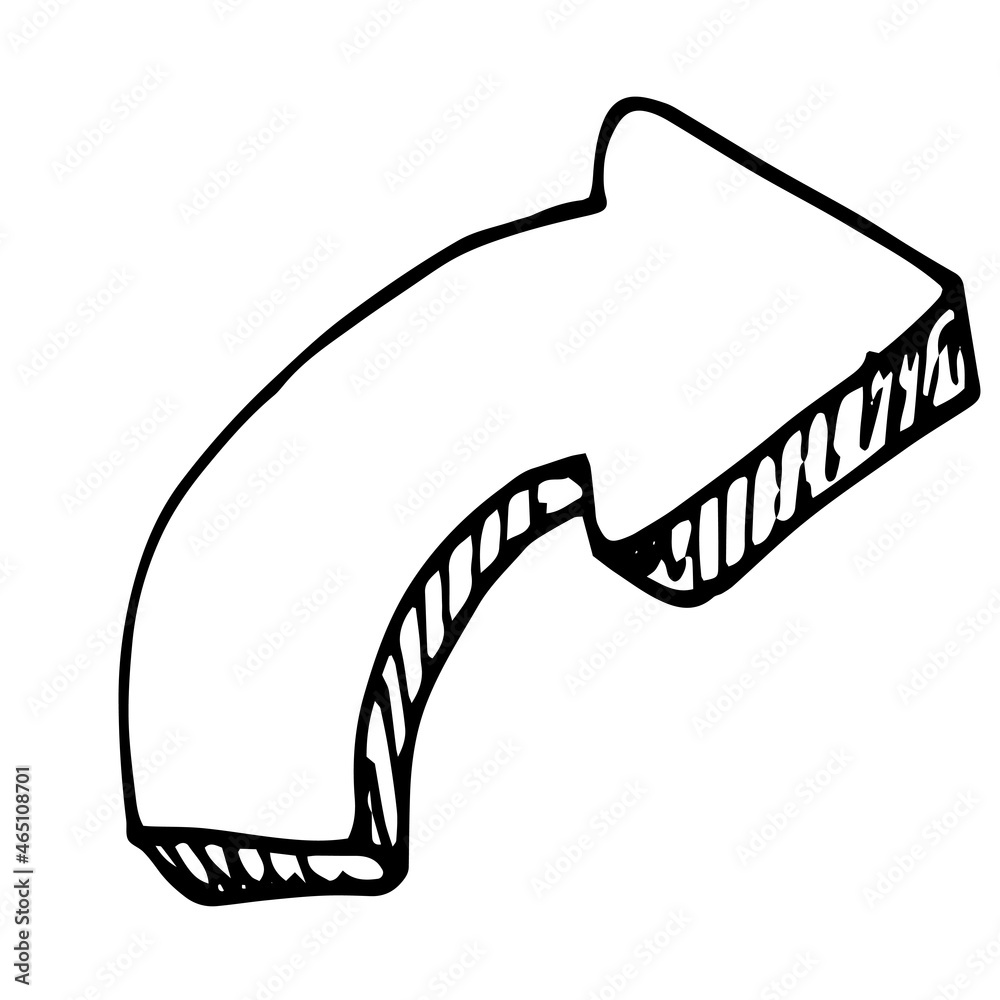turn arrow, a hand-drawn curved three-dimensional arrow in the style of ...