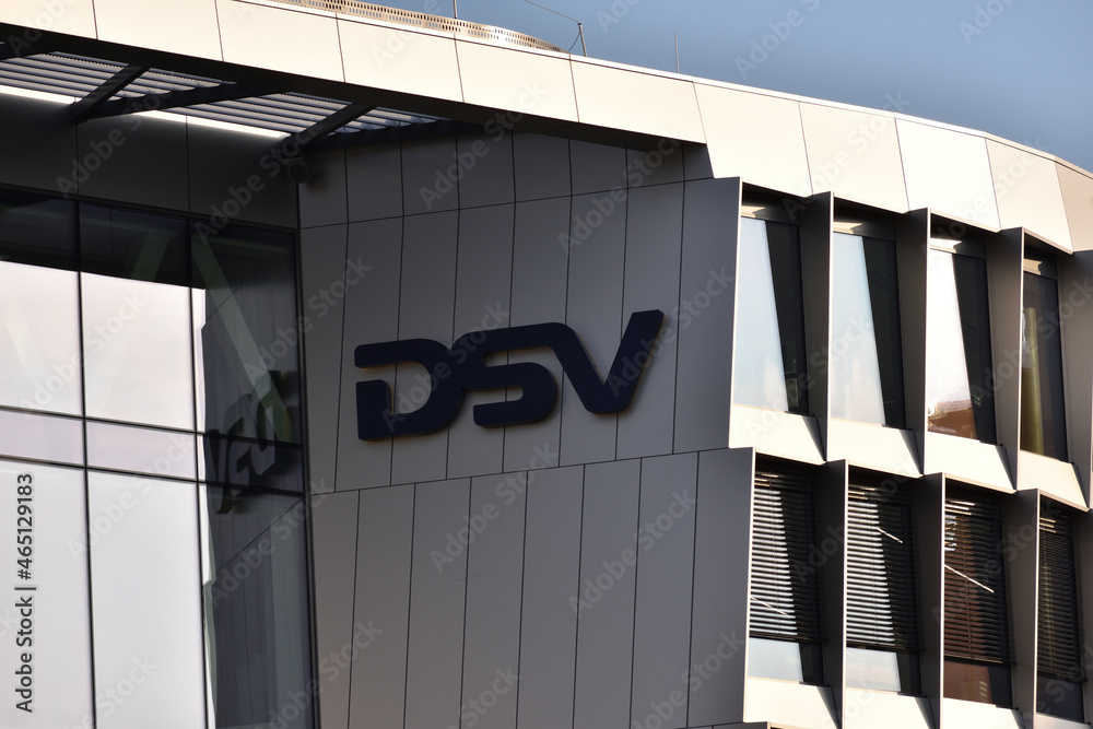 DSV logo, signage on the facade of DSV International Shared Services ...