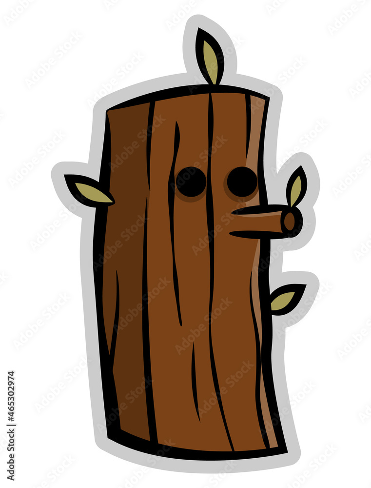 Cartoon illustration of lump of tree with sad facial expression, best ...