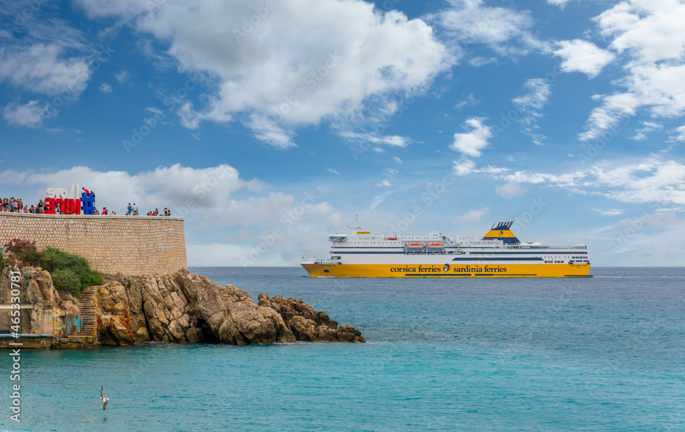Nice, France - July 16, 2018: Mega Express four, big yellow passenger ...