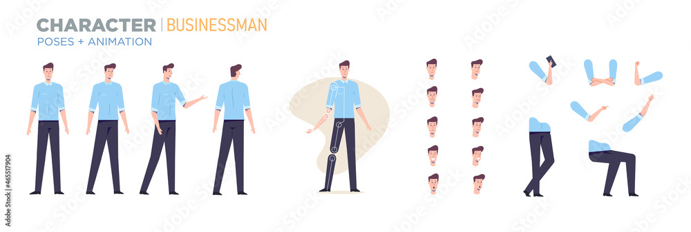 businessman character for animation. Creation set with various views ...