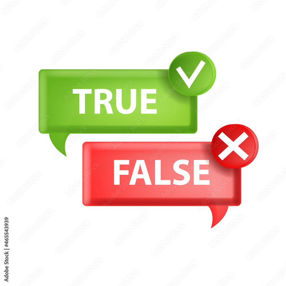 True false 3D icon, vector correct wrong mark badge, check mark cross ...