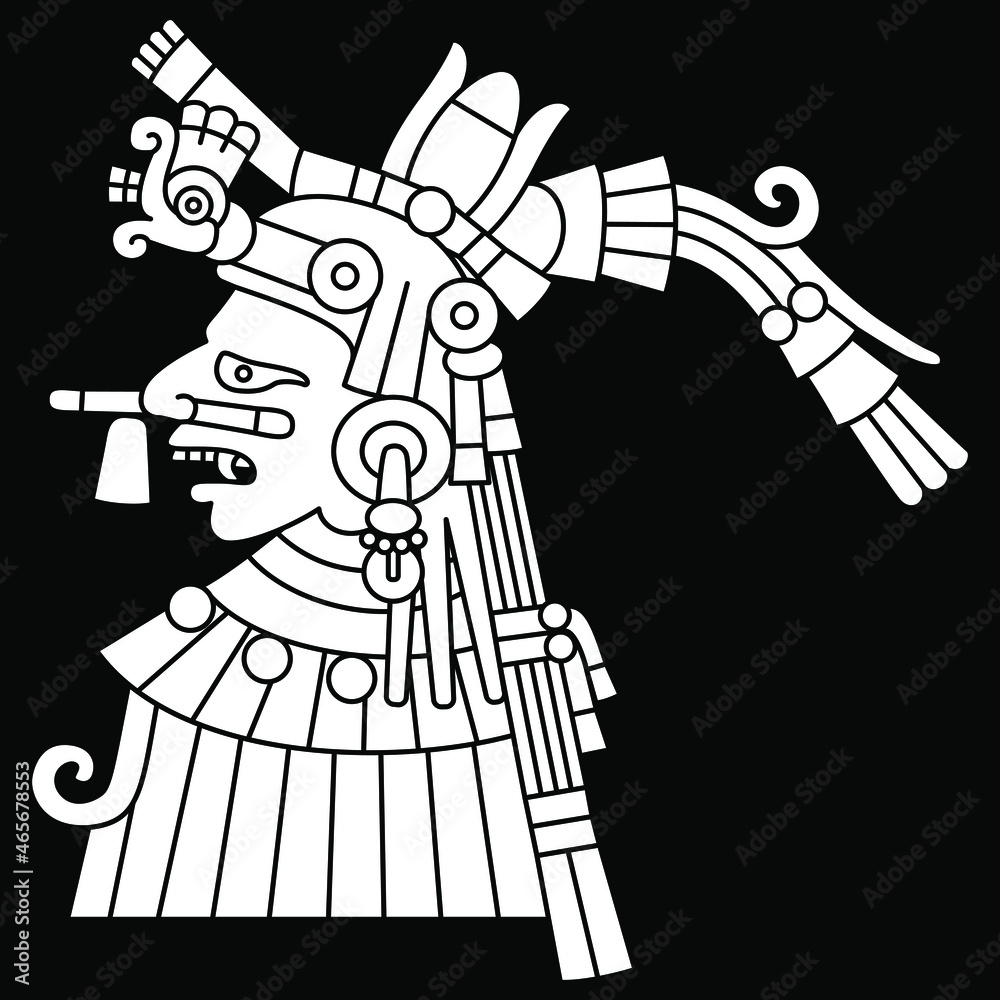 Ancient Mexican Aztec god or goddess. Codex illustration. Native ...
