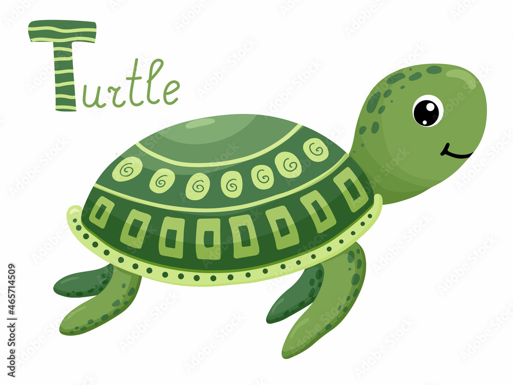 cartoon green turtle. Animal alphabet. isolated on white background ...