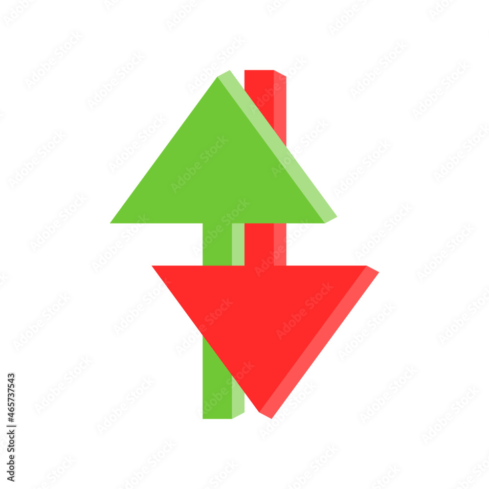Two arrows together in opposite directions, ascending green arrow and ...
