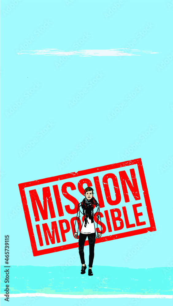 A young man is walking on the sea under a clear sky, with a square ...