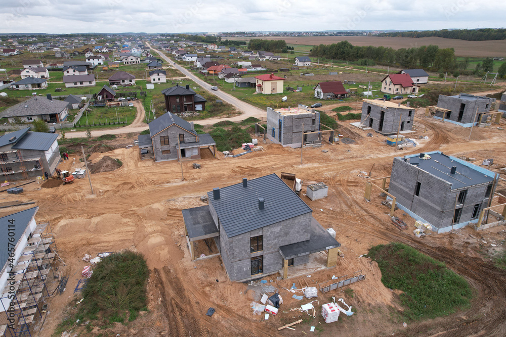 Building a country house of expanded-clay concrete blocks. Unfinished ...