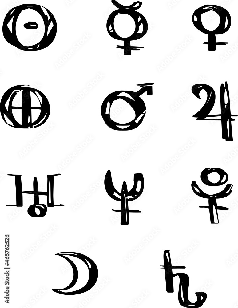 Astronomical symbols of the Solar System Stock Vector | Adobe Stock