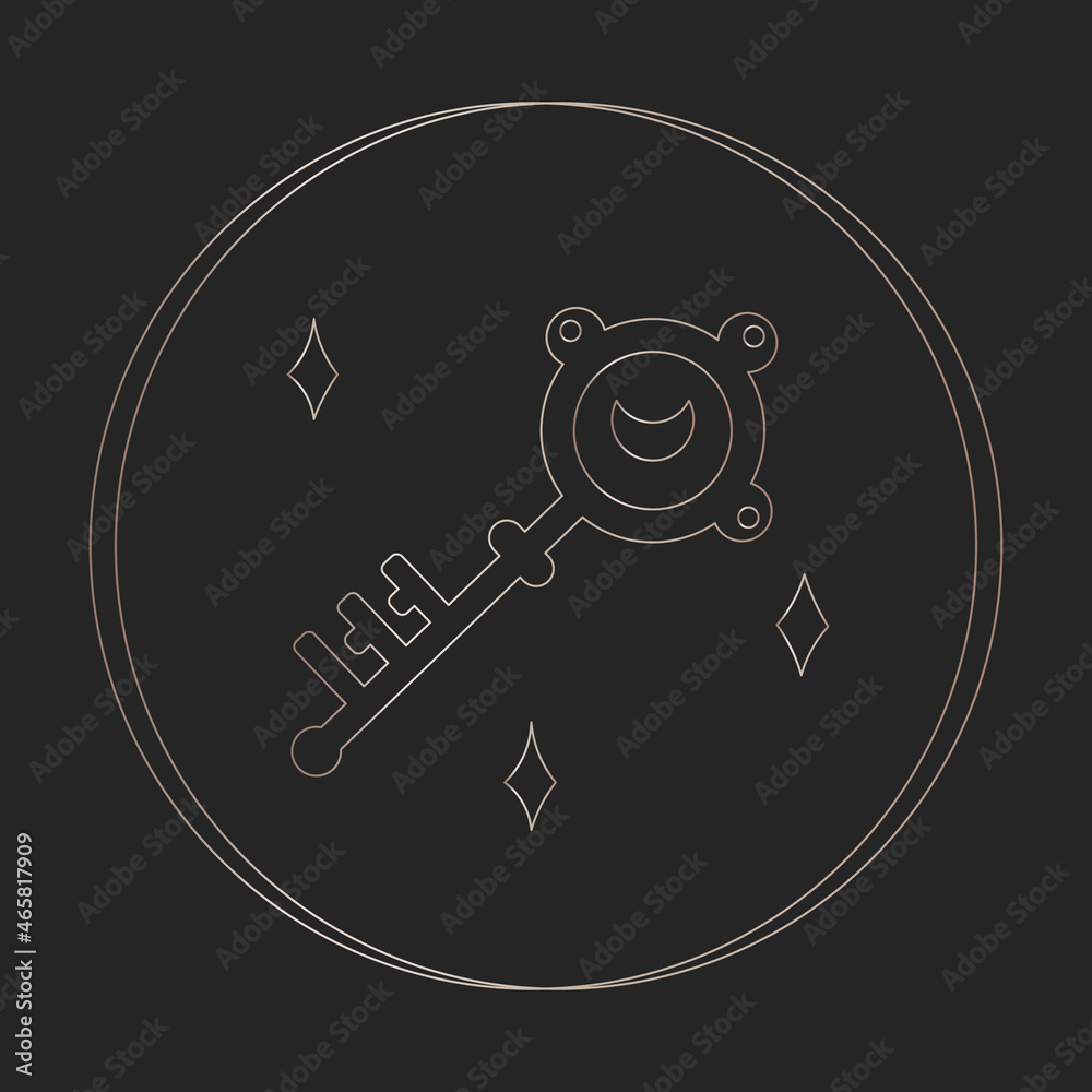 Mystic boho key symbol. Hand drawn golden gradient key element. Unlock ...