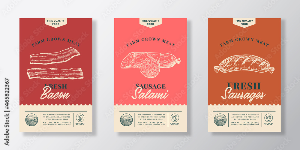 Meat Abstract Vector Packaging Labels Design Set. Modern Typography ...