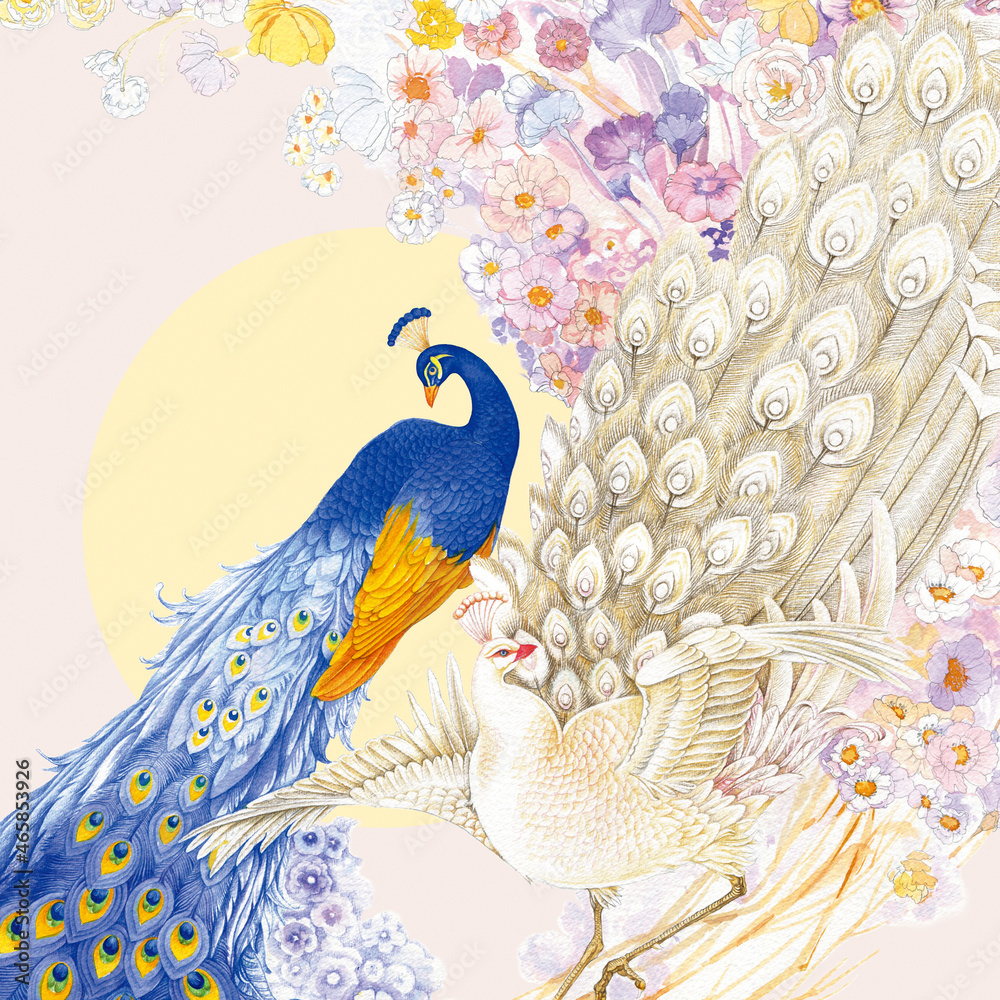 Hand painted watercolor Phoenix peacock rose peony flower animal all ...