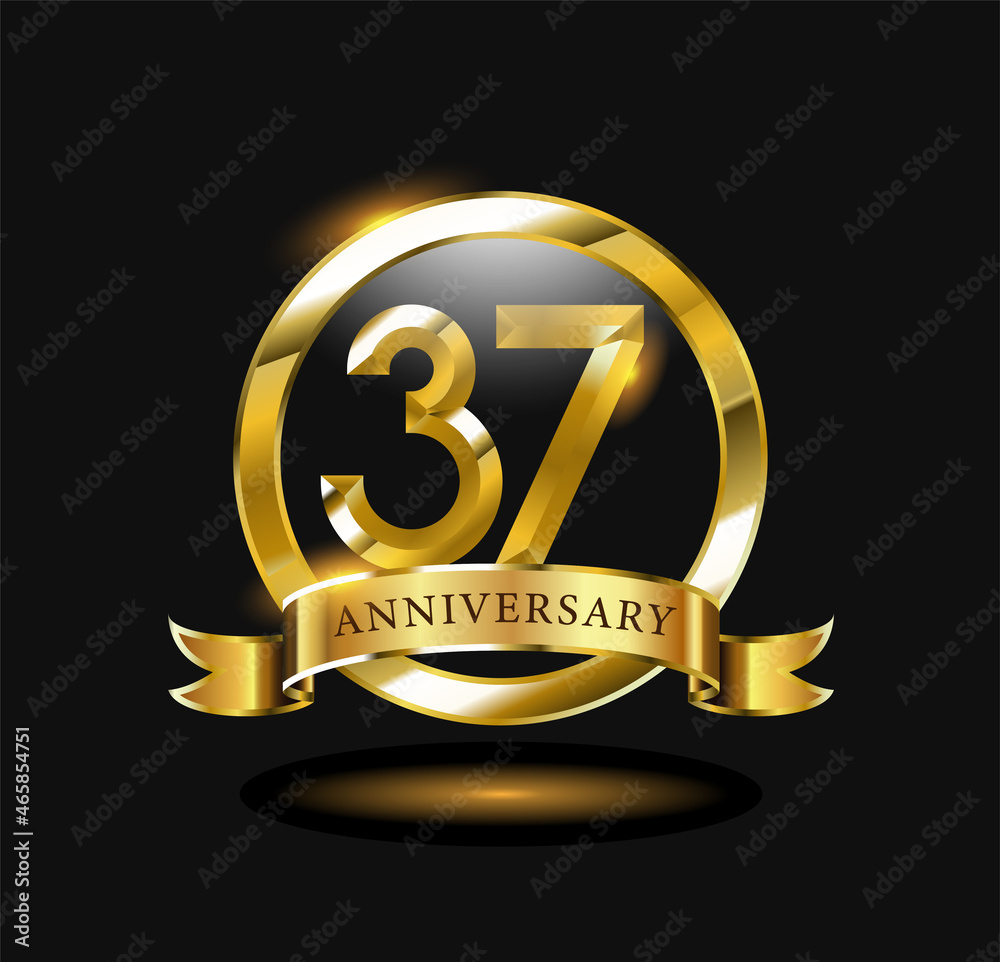 37 year anniversary celebration logo design with golden circle, vector ...