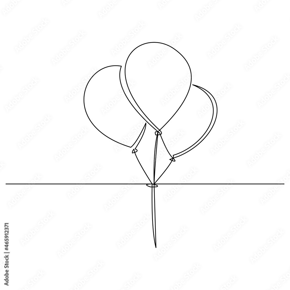 Continuous line drawing of birthday celebration balloon. Single one ...