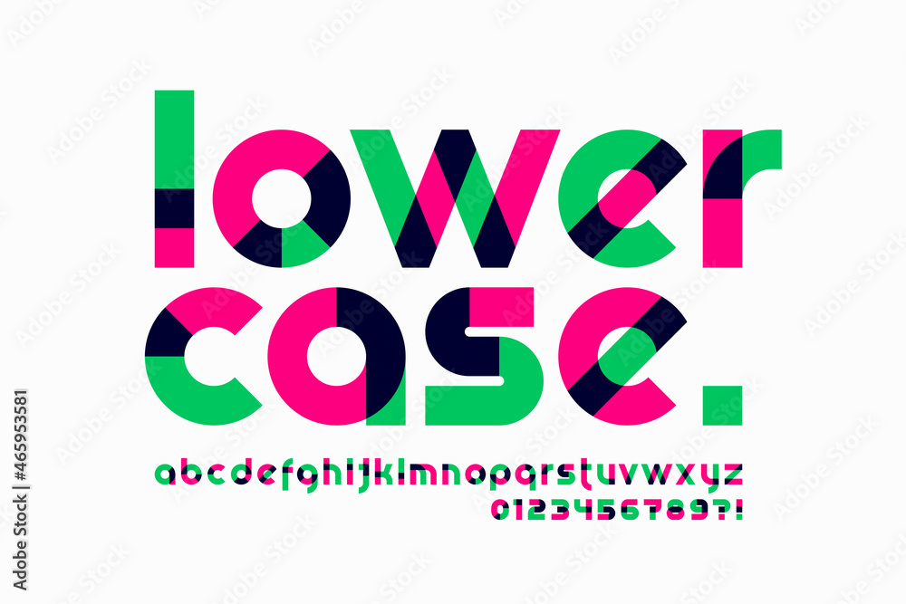 Modern vibrant lowercase font design, alphabet letters and numbers ...