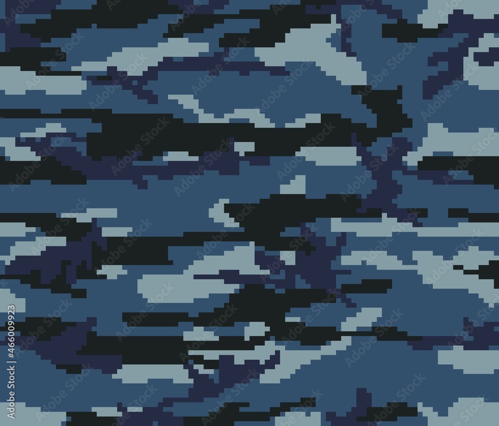 Blue pixel camouflage pattern, dark background, digital texture ...