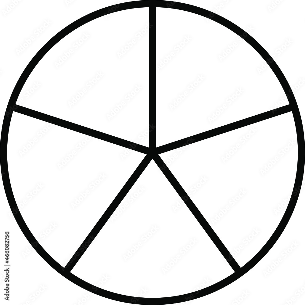 Circles divided in 5 segments from isolated on white background. Pie or pizza round shapes cut ...